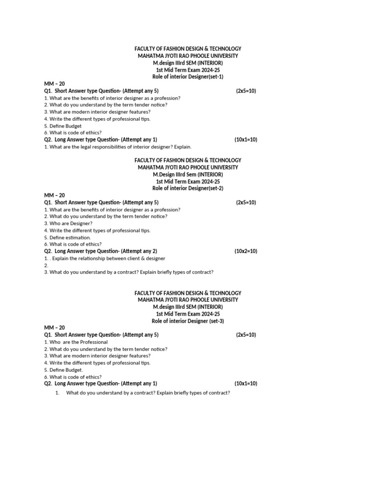 Role of Interior Designer Exam Guide | PDF | Art