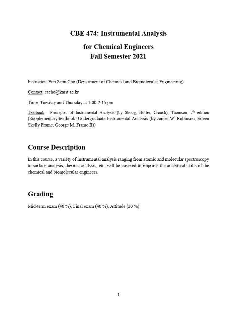 CBE 474: Instrumental Analysis Syllabus | PDF