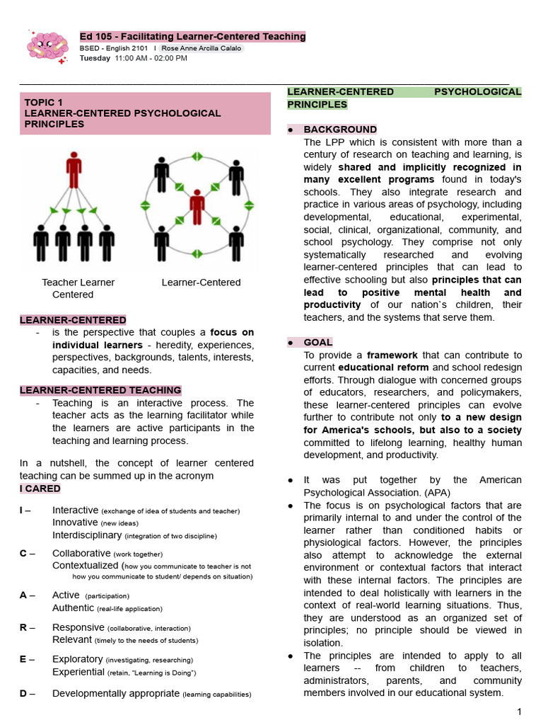 Ed 105 - Facilitating Learner-Centered Teaching | PDF | Learning | Metacognition