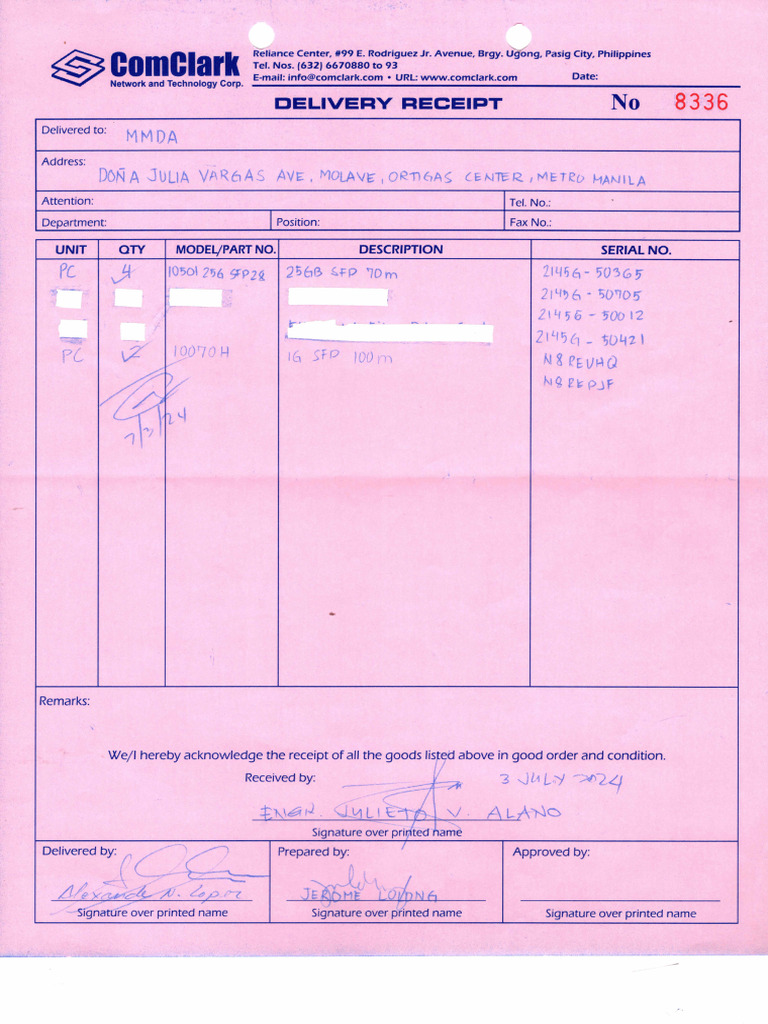 Delivery Receipt - Mmda Network Migration | PDF