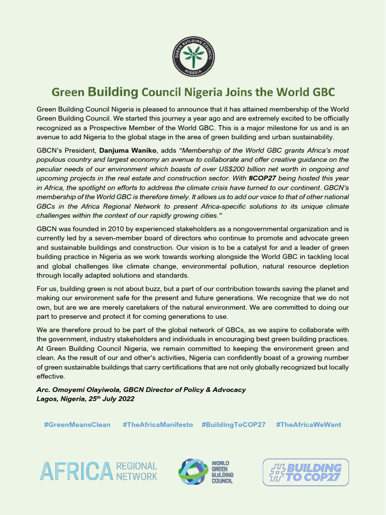 World GBC Membership News Release | PDF | Green Building | Sustainability