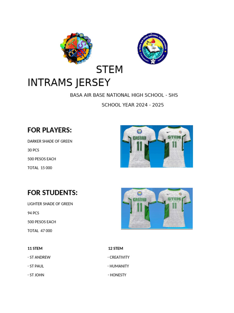 STEM Intrams Jersey Payment Summary | PDF
