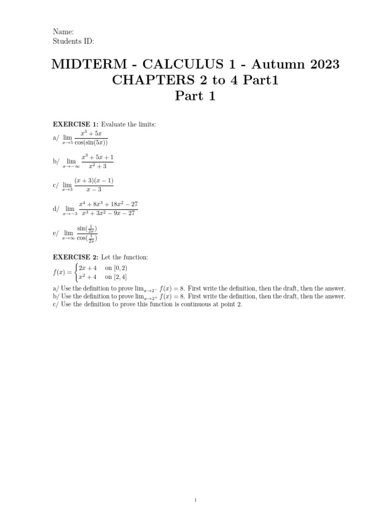 A2023 Cal1 Midterm Ch2to4 | PDF | Mathematical Concepts | Mathematical ...