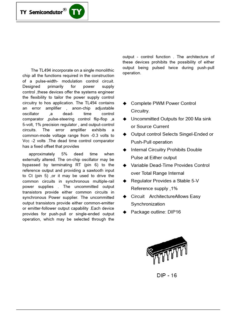 TL494 PWM Control Circuit Overview | PDF | Amplifier | Electronic Oscillator