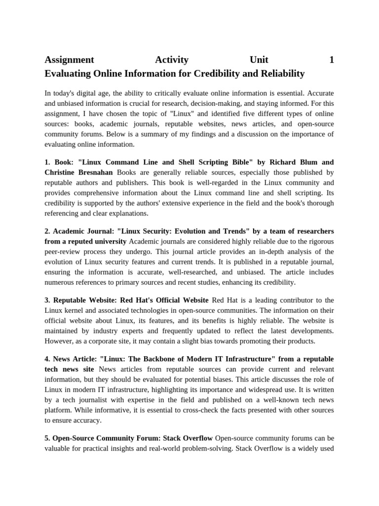 ENGL1102 - Assignment Activity Unit 1 | PDF | News | Linux