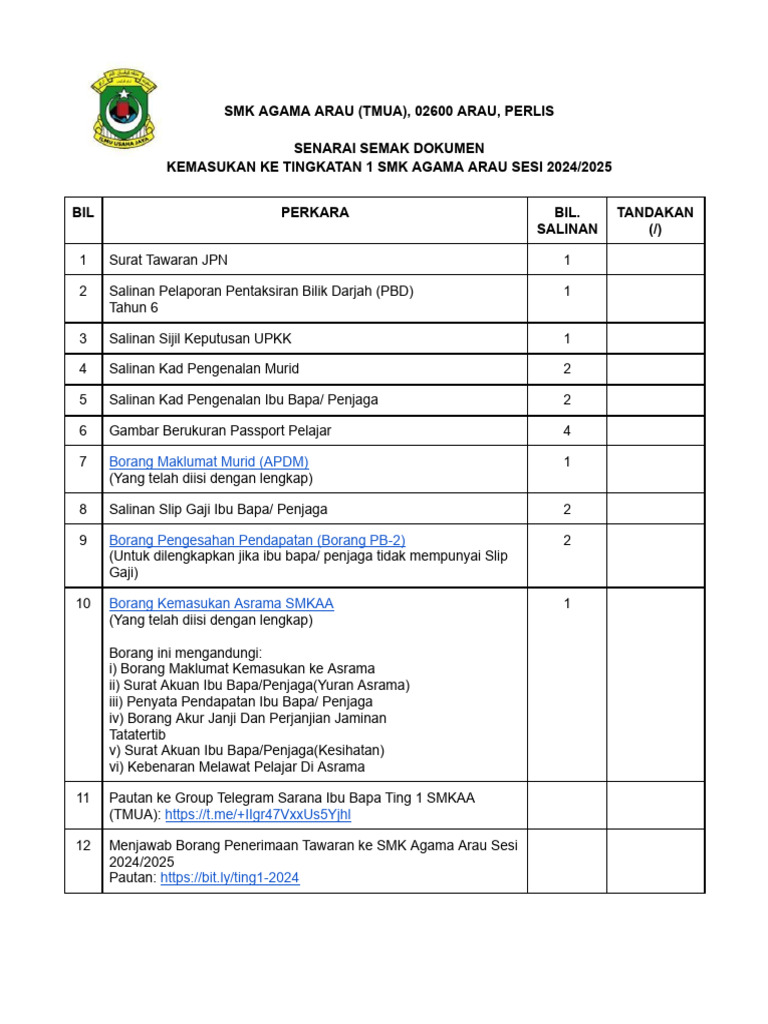1-Senarai Semak Dokumen | PDF