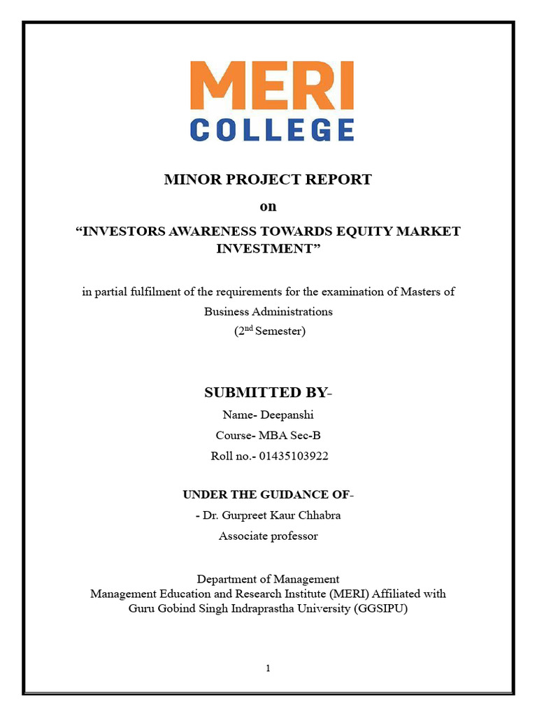 MPR (Deepanshi 01435103922) | PDF | Futures Contract | Financial Risk