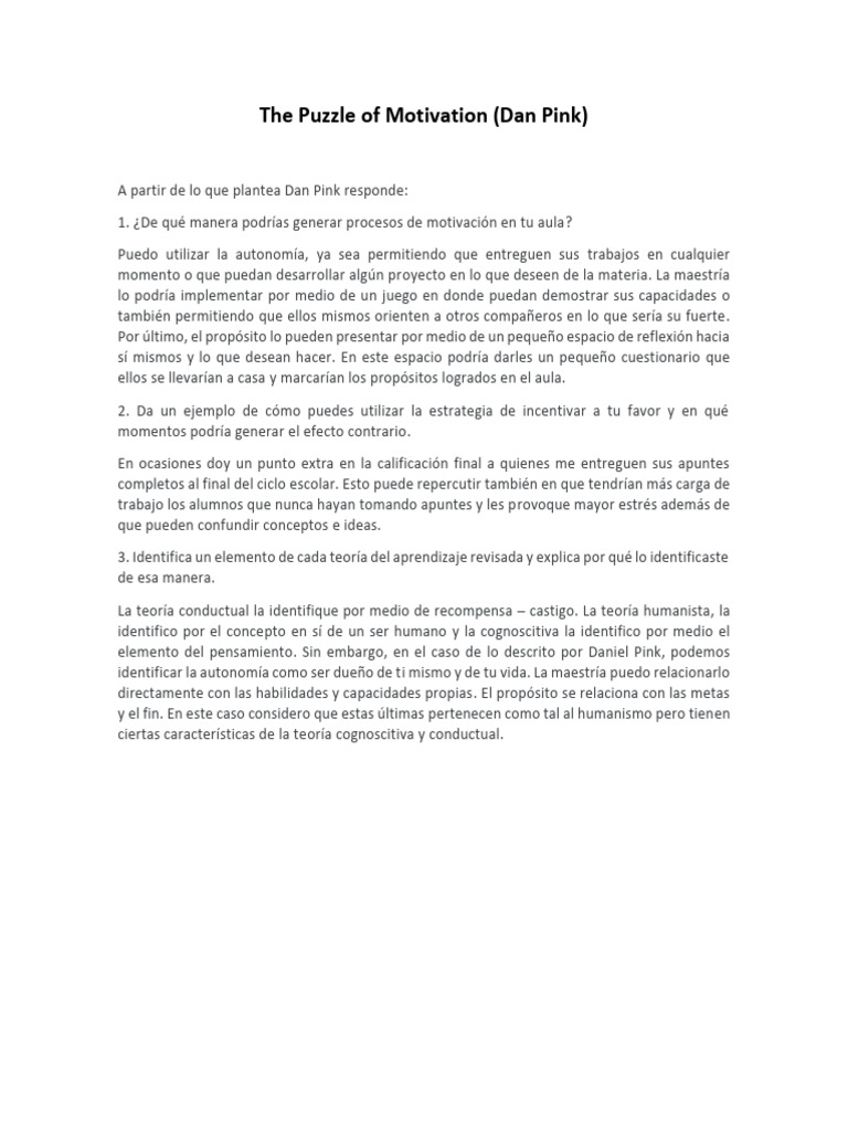 The Puzzle Motivation DanPink | PDF | Crecimiento personal y profesional