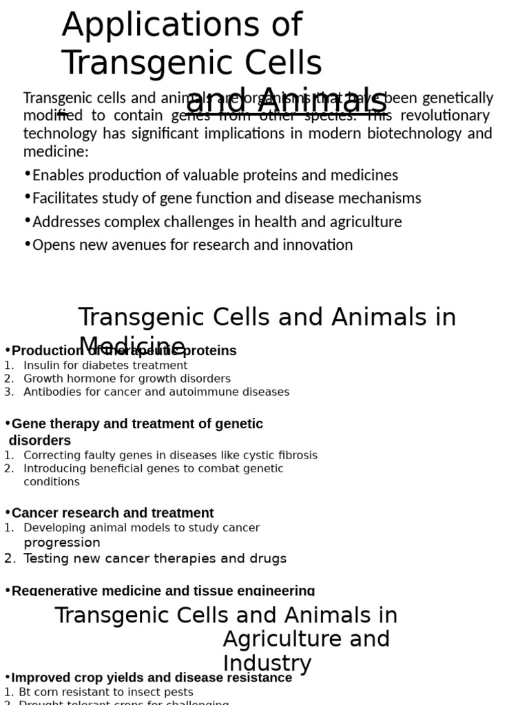 Applications of Transgenic Cells and Animals | PDF | Genetically ...