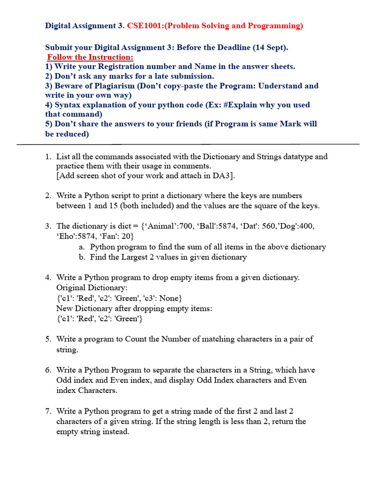 CSE1001 Digital Assignment 3 Guide | PDF