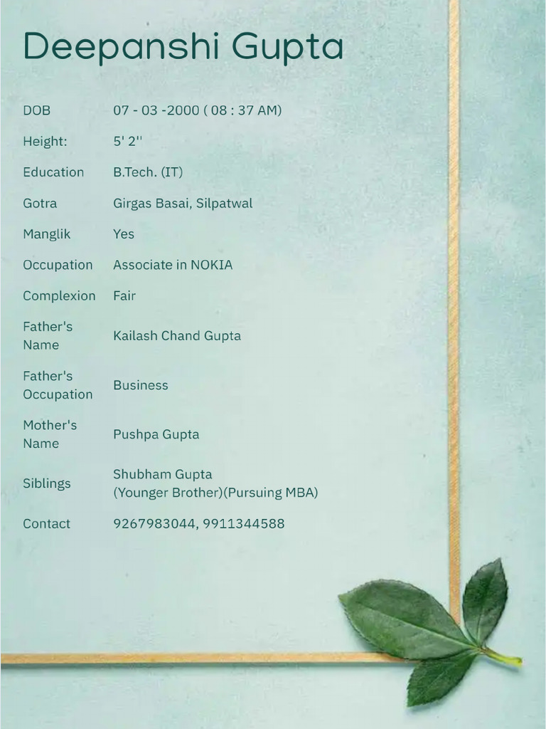 Deepanshi Biodata | PDF
