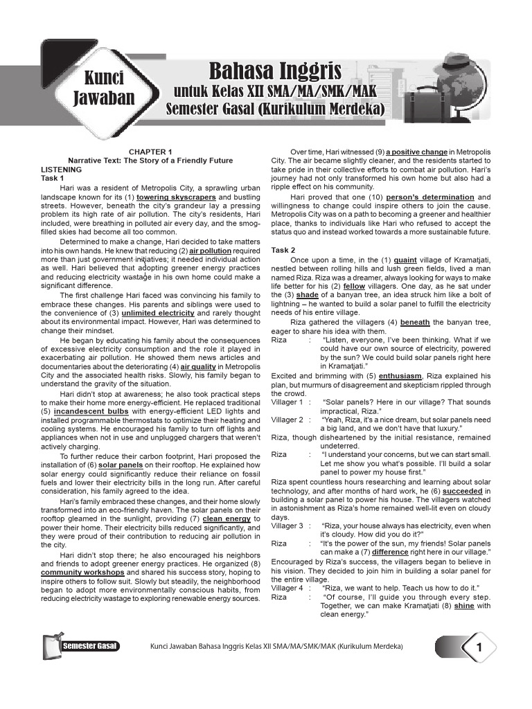 Kunci Bahasa Inggris 12 Smt 1 Merdeka | PDF | Solar Panel | Renewable ...