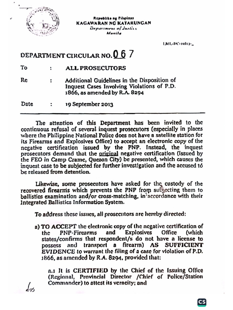 Additional Guidelines in The Dispo of Inquest Cases Involving Violation ...