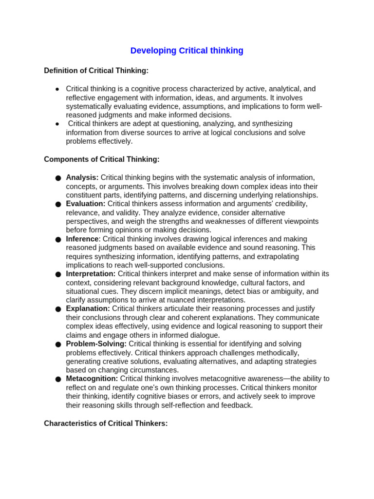 Developing Critical thinking | PDF | Critical Thinking | Thought
