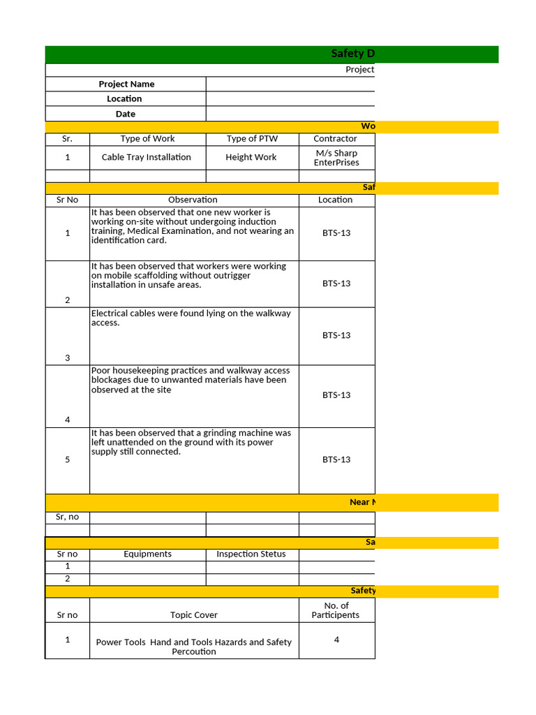 Site Diary Daily Report | PDF | Occupational Safety And Health | Safety