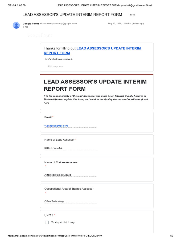 LEAD ASSESSOR'S UPDATE INTERIM REPORT FORM - yuskhalil@gmail.com ...