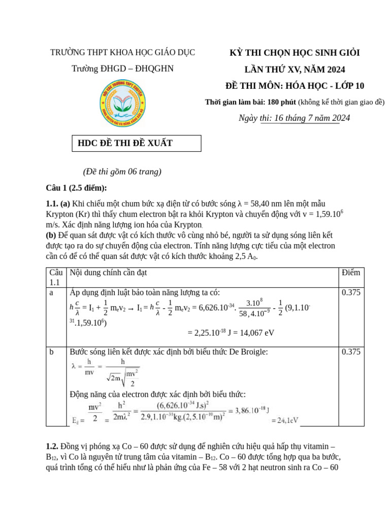 HDC Hóa 10-Đề Thi Đề Xuất HSG Duyên Hải-THPT Khoa Học Giáo Dục | PDF