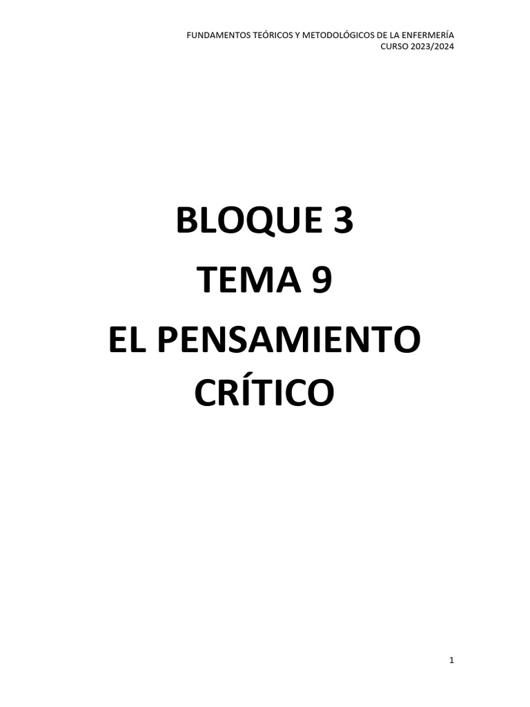 TEMA 9 PENSAMIENTO CRÍTICO | PDF | Pensamiento | Pensamiento crítico