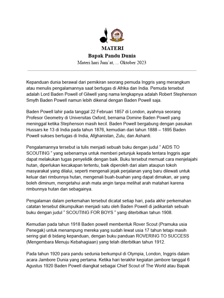 MATERI PRAMUKA Bapak Pandu Dunia | PDF