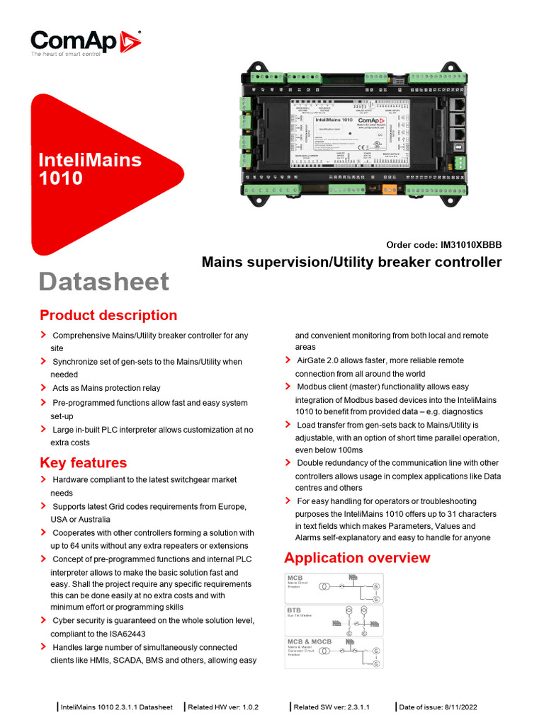 InteliMains 1010 2 3 1 1 Datasheet | PDF | Programmable Logic ...