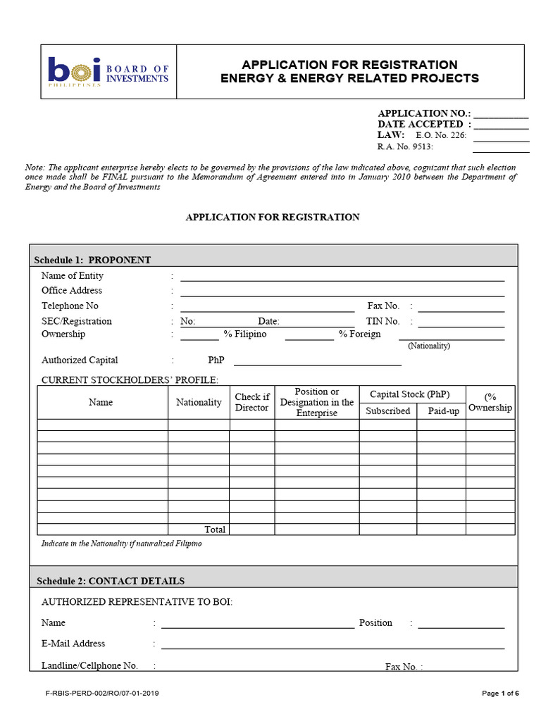 BOI - Application For Registration Energy and Energy Related Projects ...