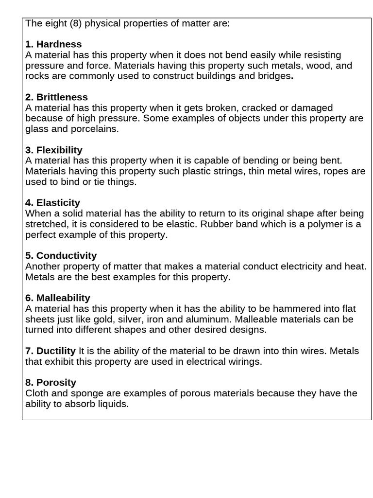 Science Activity Physical Properties of Matter | PDF | Technology ...