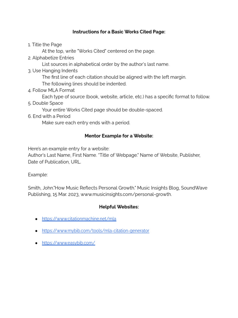 Works Cited Instructions | PDF
