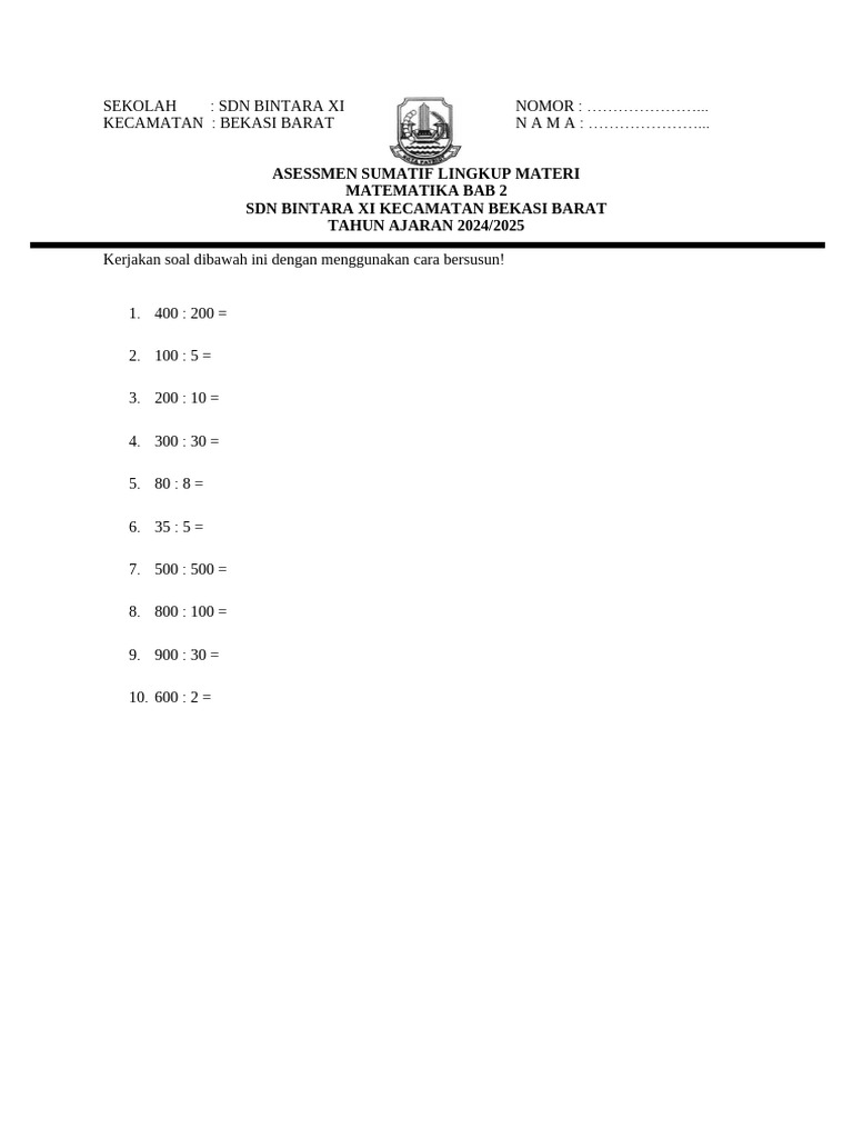 Sumatif LM Kls 4 MTK Bab 2 | PDF