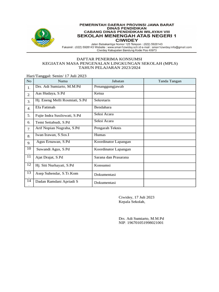 Daftar Hadir Panitia Guru MPLS | PDF