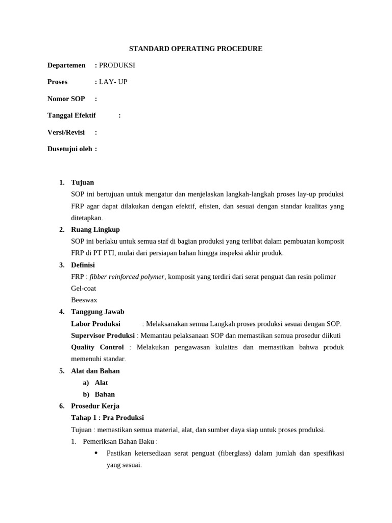 SOP Proses Lay-Up Produksi FRP | PDF