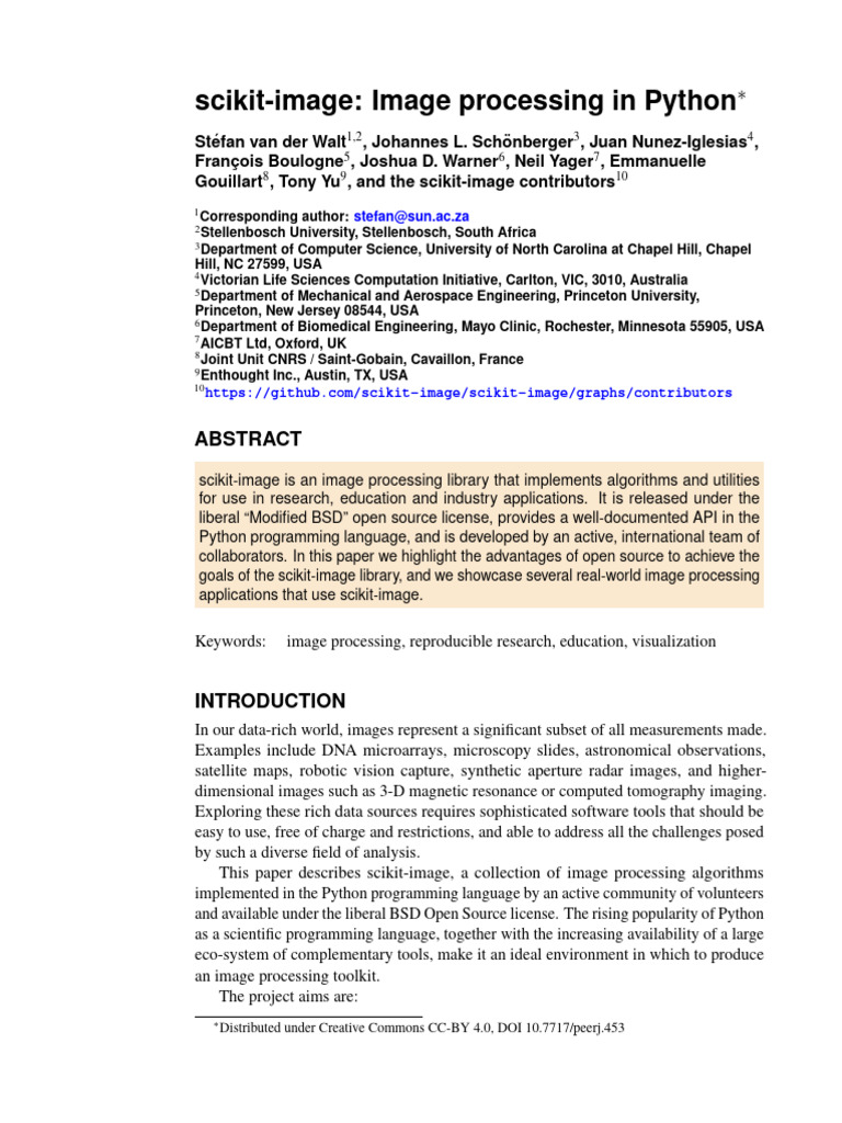 Scikit-Image: Image Processing in Python | PDF | Python (Programming Language) | Computing