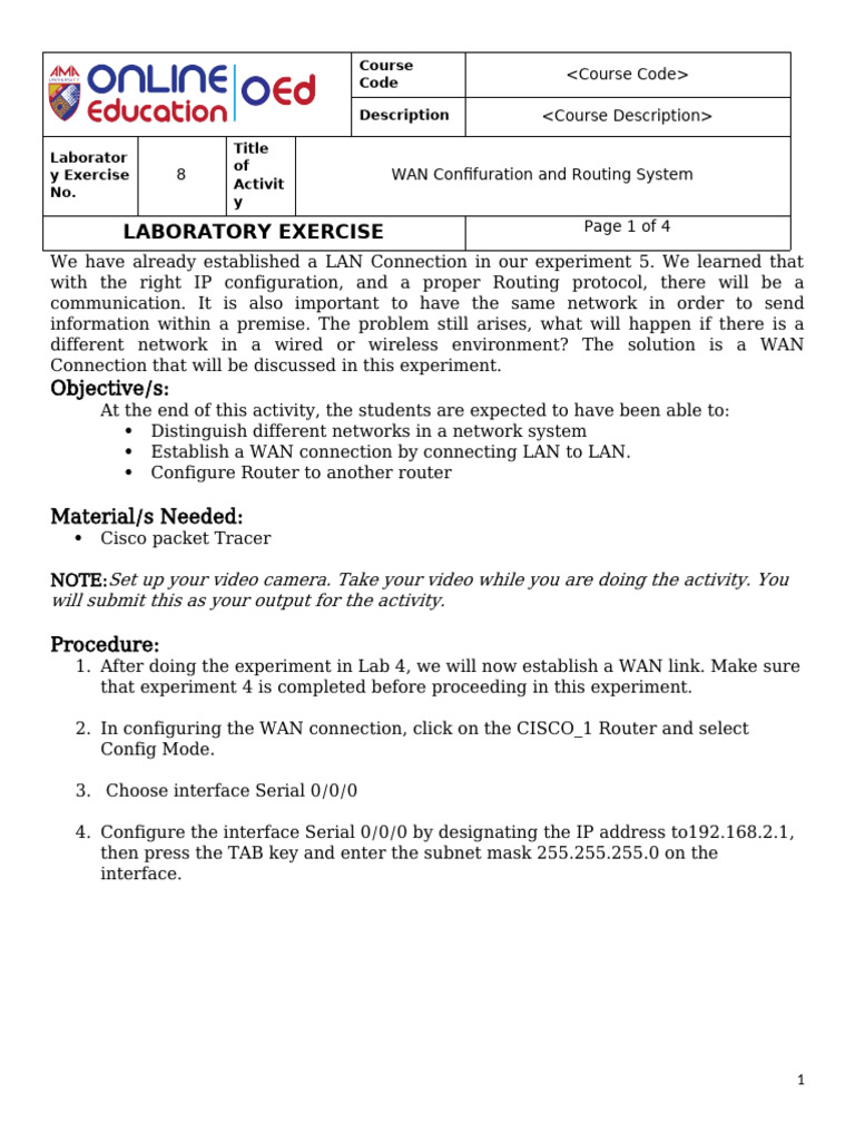 Week013 LaboratoryExercise008 | PDF | Router (Computing) | Computer Network