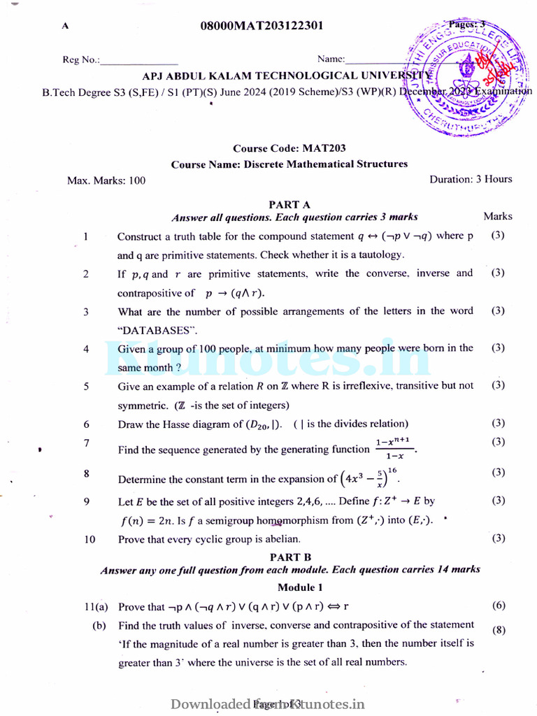 Mat203 Discrete Mathematical Structures, December 2023 | PDF ... Mat203 Discrete Mathematical Structures, December 2023 | PDF ...