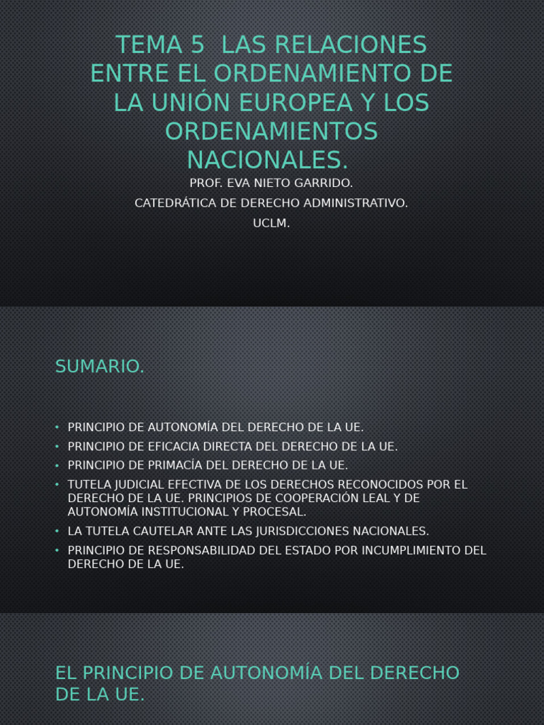 Tema 5 Las Relaciones Entre El Ordenamiento de La UE y Los Ordenamientos Nacionales. | PDF | Ley ...
