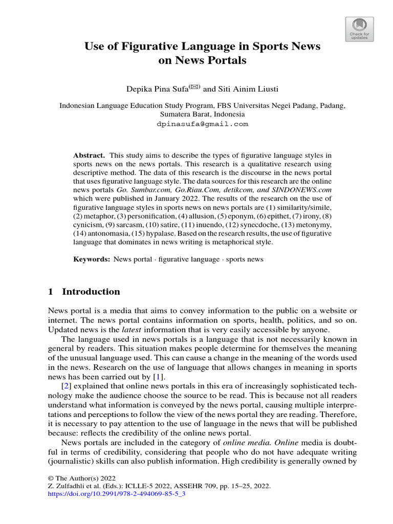 Use of Figurative Language in Sports News On News Portals: Abstract ...