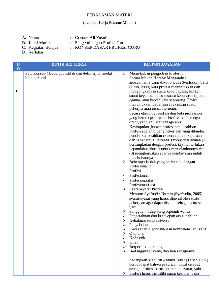 Pedalaman Materi Resume KB 1 | PDF