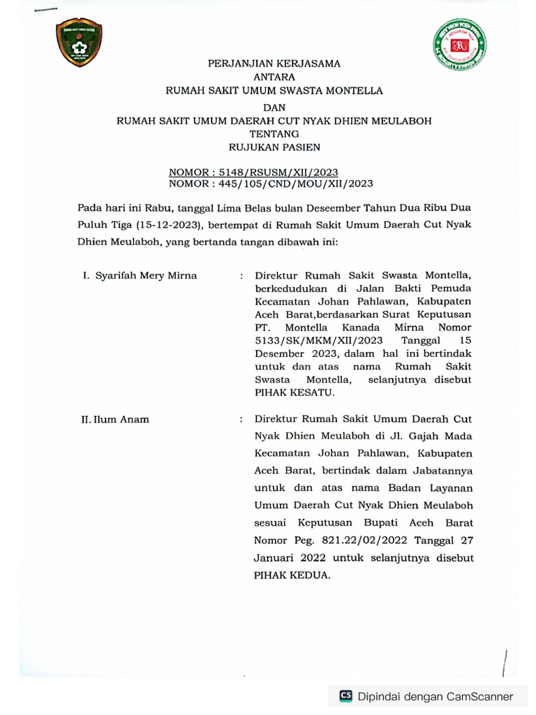 MOU RSU Montella 15-12-2023 Sampai 15-12-2025 | PDF