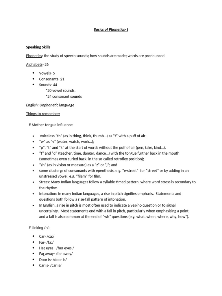 Basics of Phonetics - I (Batch II) | PDF | Stress (Linguistics) | Phonetics