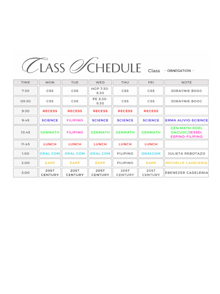Class Sched | PDF