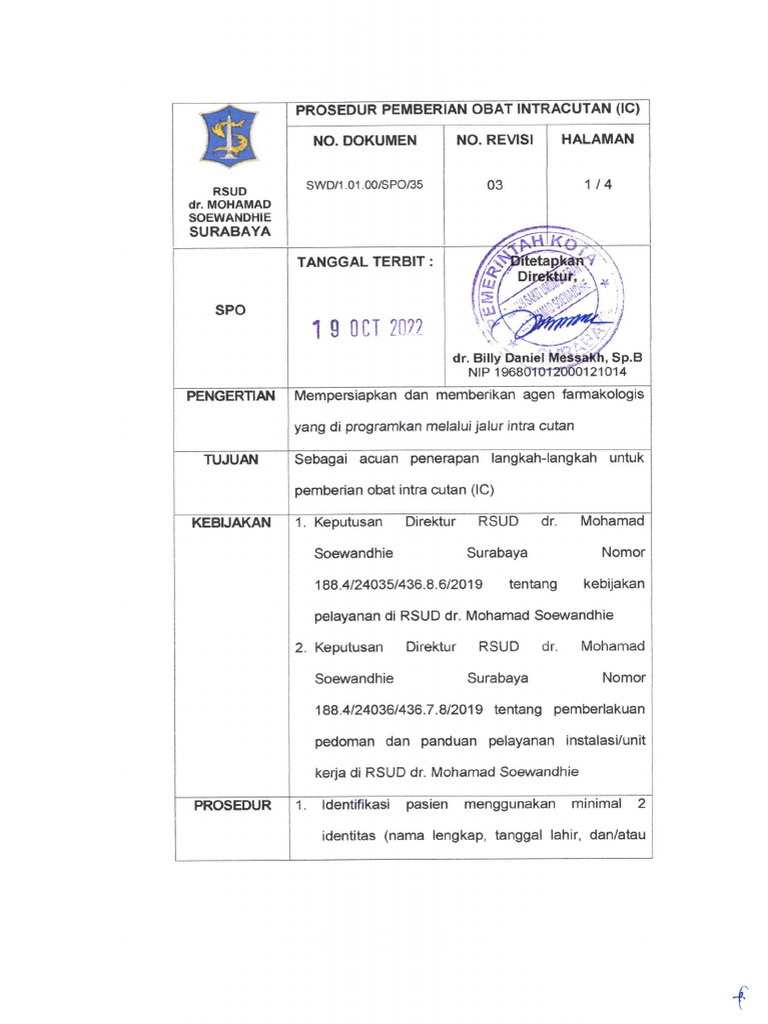 BPMKPP 35. Prosedur Pemberian Obat Intracutan (Ic) 2022 (Rev 3) | PDF