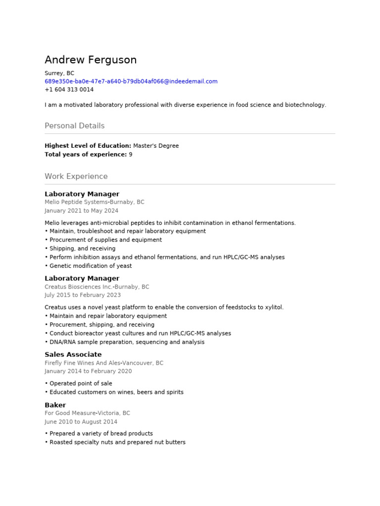 Resume Andrew Ferguson | PDF | Yeast | Biology
