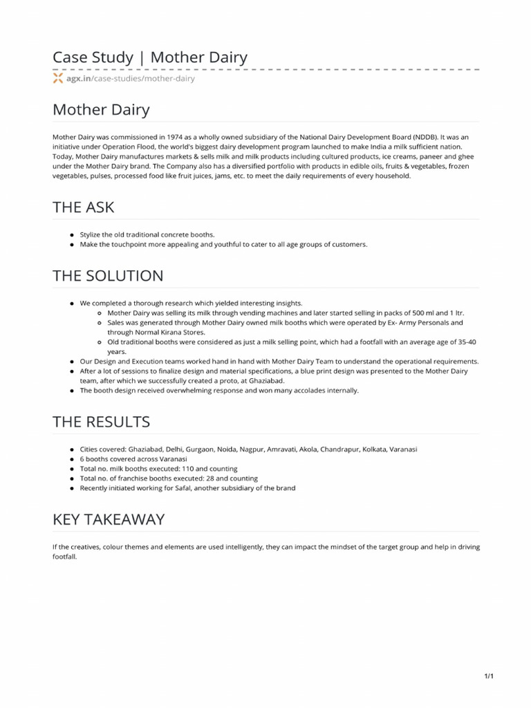 Mother Dairy Case Study | PDF