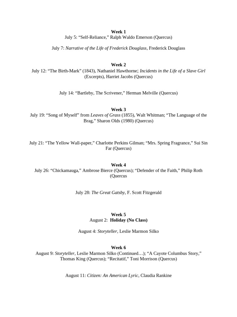 American Literature Reading List | PDF