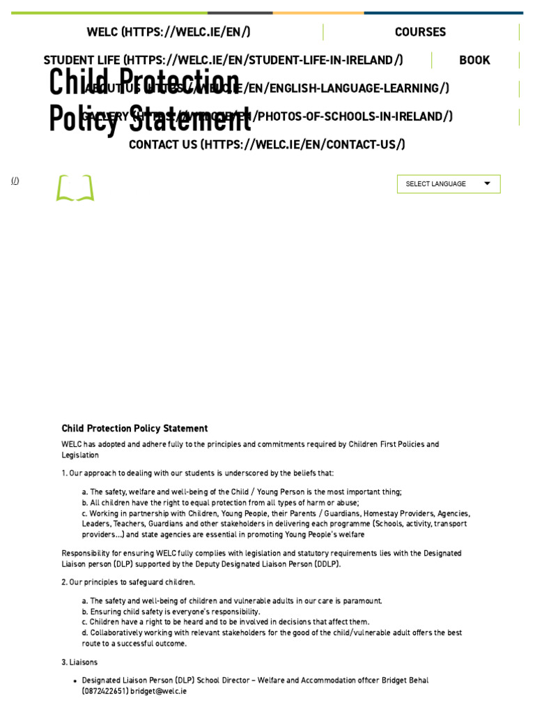 Child Protection Policy - WELC - Waterford English Language Centres | PDF | Child Protection