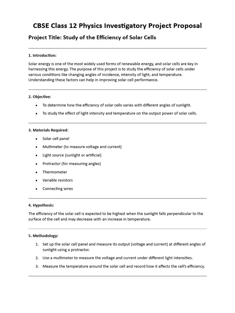 Class 12 Physics Investigatory Project Proposal | PDF