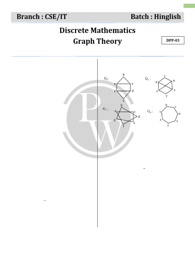 Graph Theory - DPP 03 (Of Lec 05) | PDF | Vertex (Graph Theory) | Mathematical Concepts