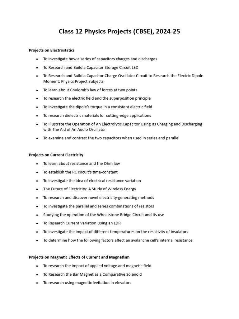 Class 12 Physics Projects Ideas | PDF | Capacitor | Rectifier