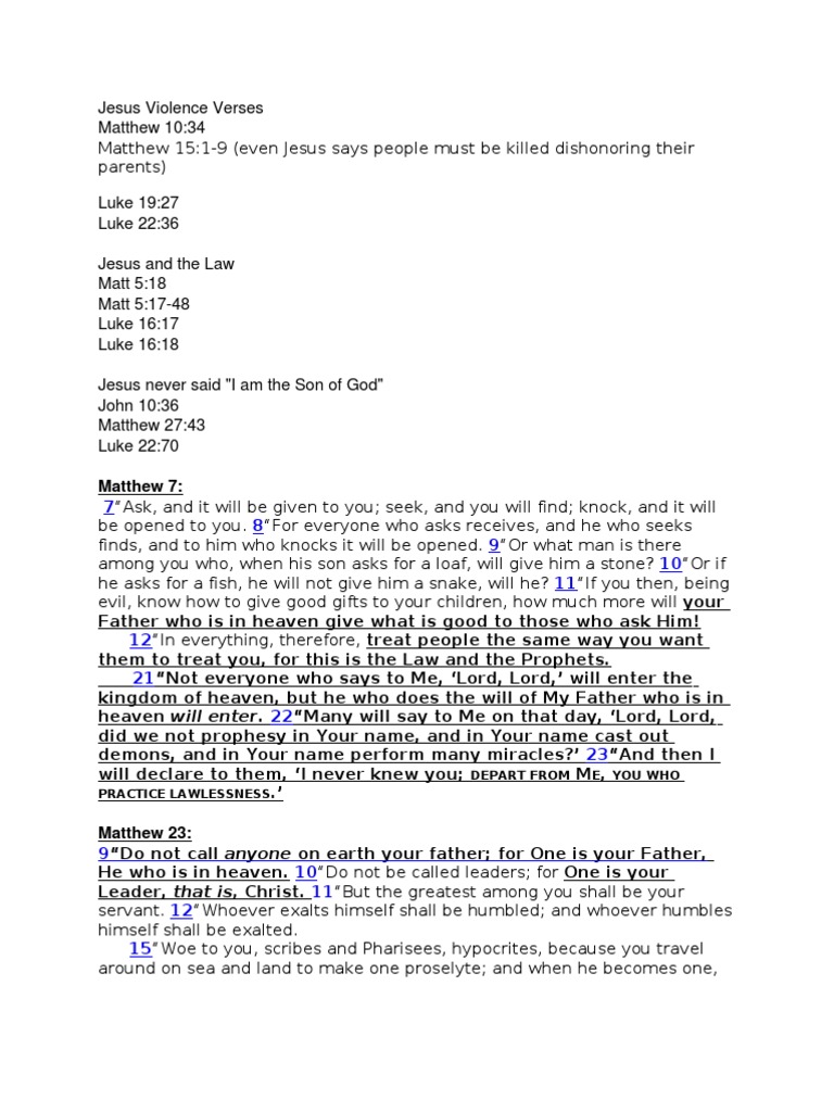 Jesus Controversial Verses | PDF | Gospel Of Matthew | Jesus