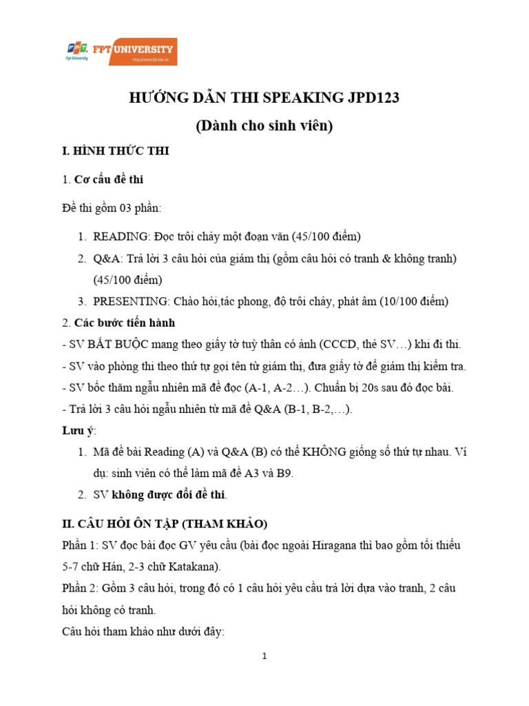 JPD123 HD Thi Nói (Dành Cho SV) | PDF