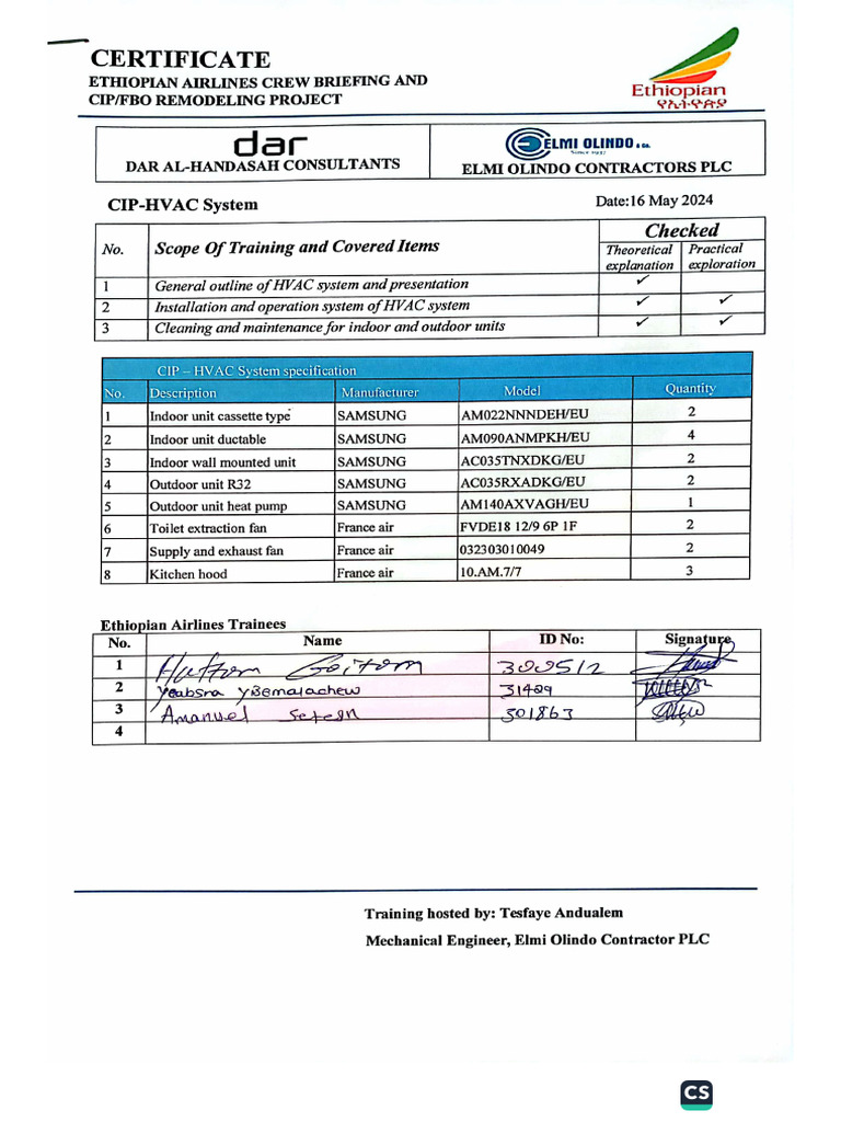 CIP HVAC-System training certificate | PDF